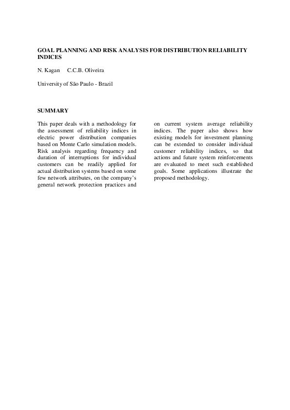 (PDF) Goal planning and risk analysis for distribution reliability indices