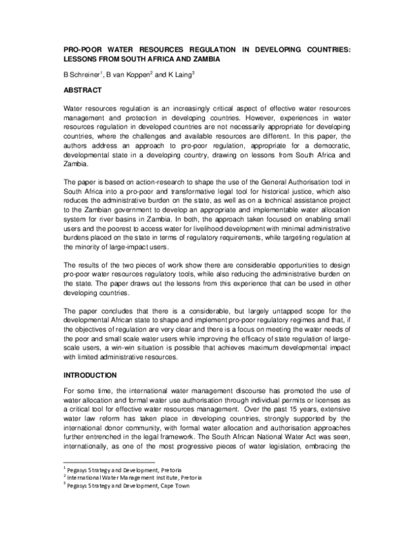 (PDF) Pro-poor water resources regulation in developing countries ...