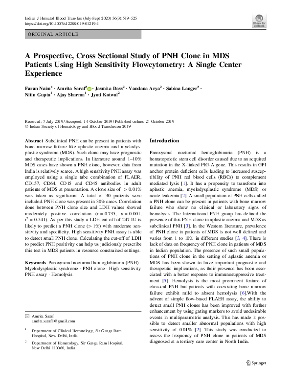 (PDF) A Prospective, Cross Sectional Study of PNH Clone in MDS Patients ...