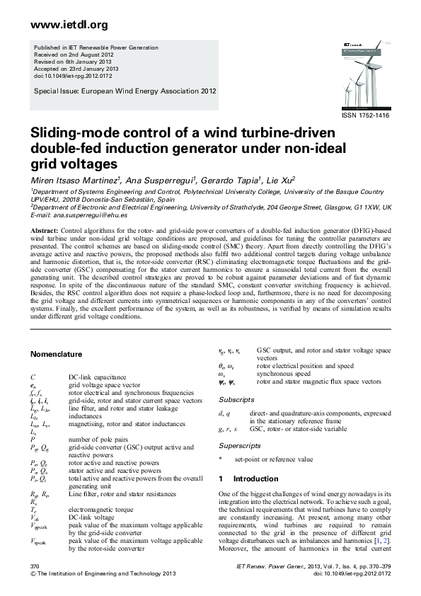 Pdf Sliding Mode Control Of A Wind Turbine Driven Double Fed Induction Generator Under Non