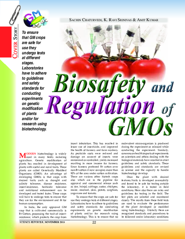 (PDF) Biosafety and Regulation of GMOs