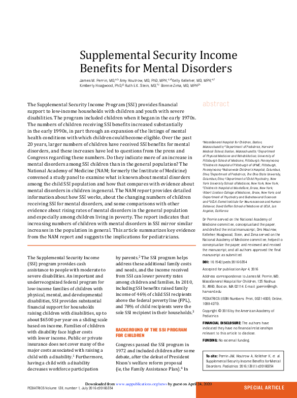 (PDF) Supplemental Security Income Benefits for Mental Disorders