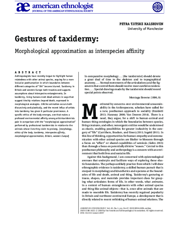 (PDF) Gestures of taxidermy: Morphological approximation as interspecies affinity