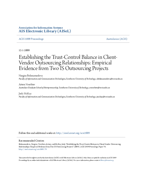 (PDF) Establishing the trust-control balance in client-vendor ...