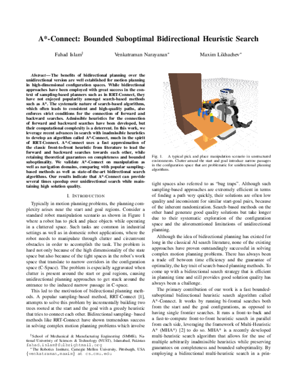 (PDF) A*-Connect: Bounded suboptimal bidirectional heuristic search
