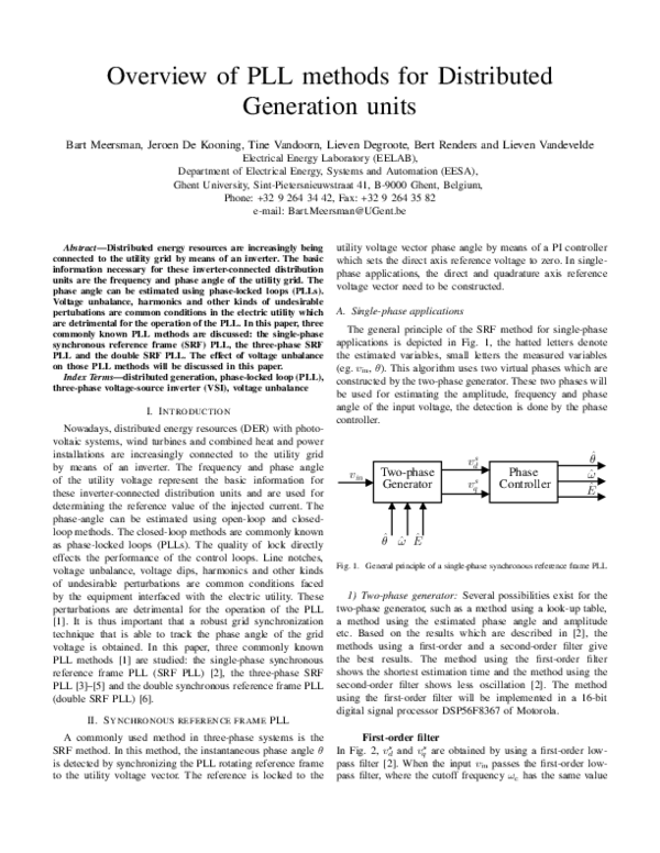 (PDF) Overview of PLL methods for distributed generation units