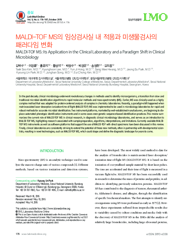 Pdf Maldi Tof Ms Its Application In The Clinical Laboratory And A