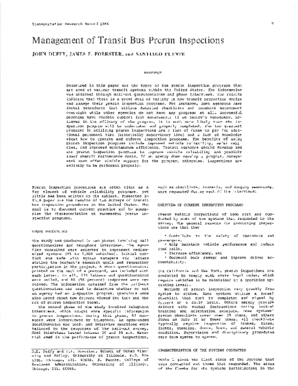 (PDF) Management of Transit Bus Prerun Inspections