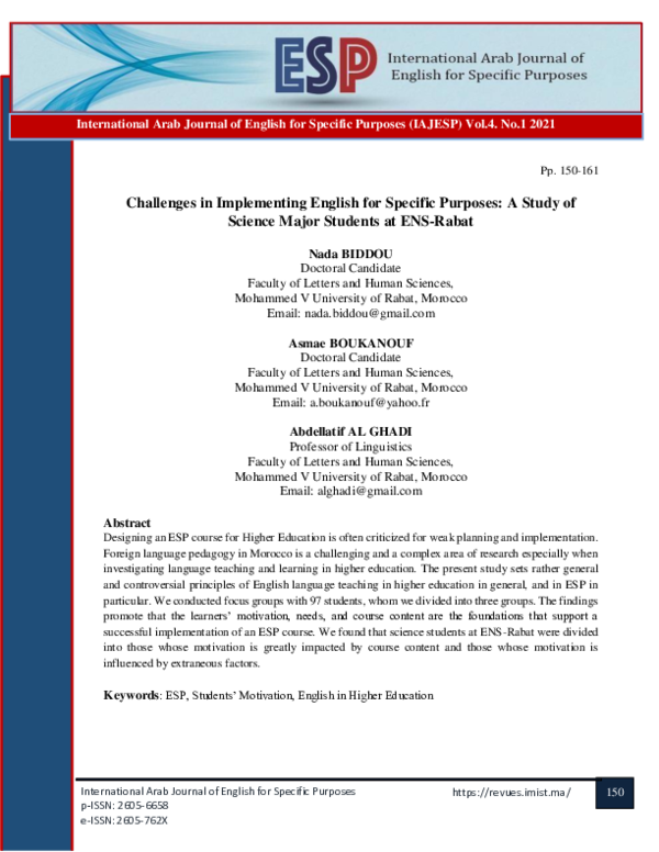 (PDF) Challenges in Implementing English for Specific Purposes: A Study of Science Major ...