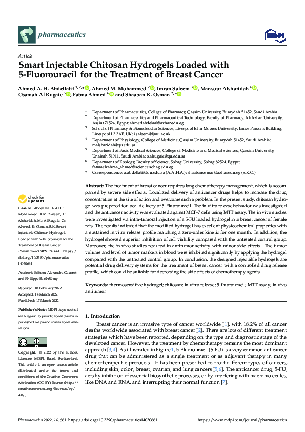(PDF) Smart Injectable Chitosan Hydrogels Loaded with 5-Fluorouracil for the Treatment of Breast ...