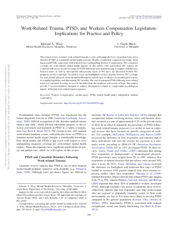 (PDF) PTSD, Workers Compensation, and Policy Gaps