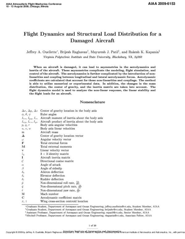 (PDF) Flight Dynamics and Structural Load Distribution for a Damaged ...