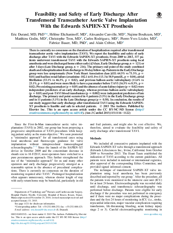 (PDF) Feasibility and Safety of Early Discharge After Transfemoral ...