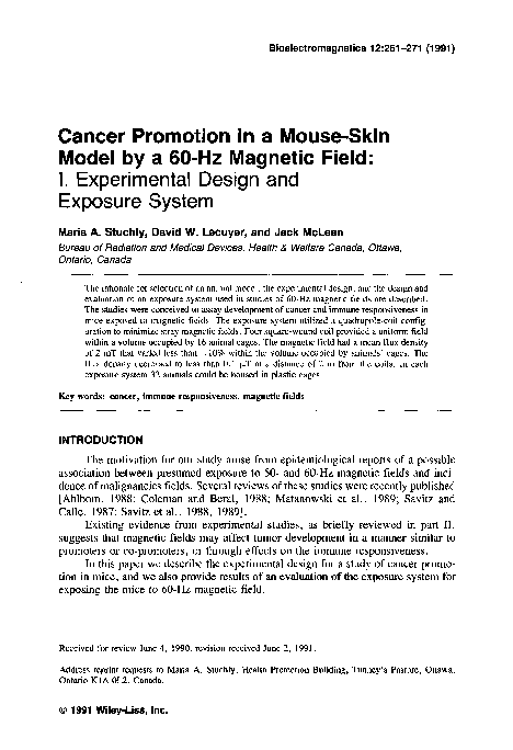 (PDF) Cancer promotion in a mouse-skin model by a 60-Hz magnetic field ...