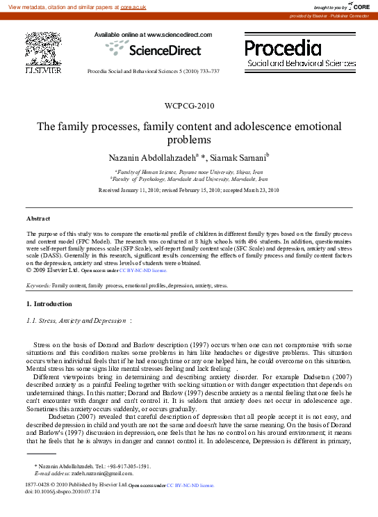 (PDF) The family processes, family content and adolescence emotional ...