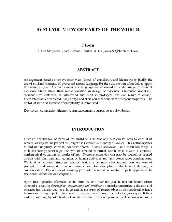 (PDF) Systemic View of Parts of the World