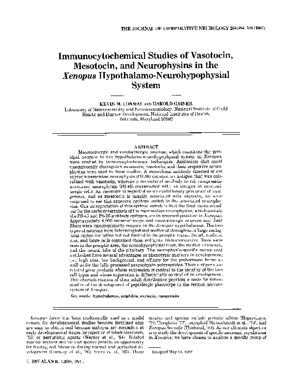 (PDF) Immunocytochemical studies of vasotocin, mesotocin, and ...