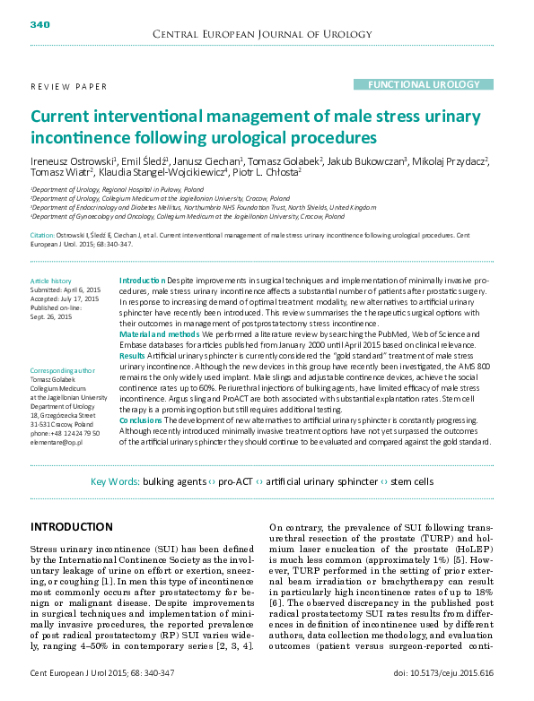 (PDF) Current interventional management of male stress urinary ...