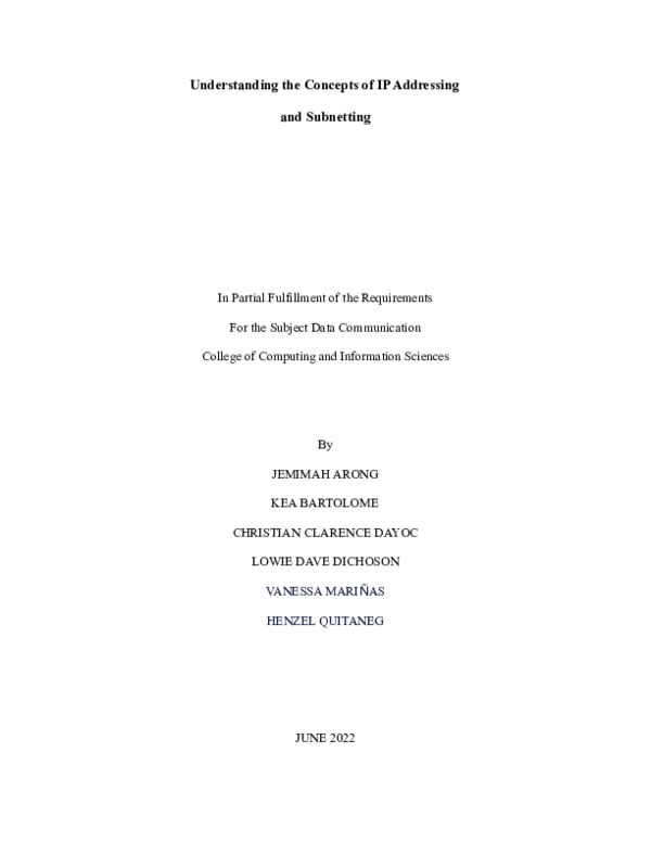 (PDF) Understanding the Concepts of IP Addressing and Subnetting (PDF) Understanding the Concepts of IP Addressing and Subnetting