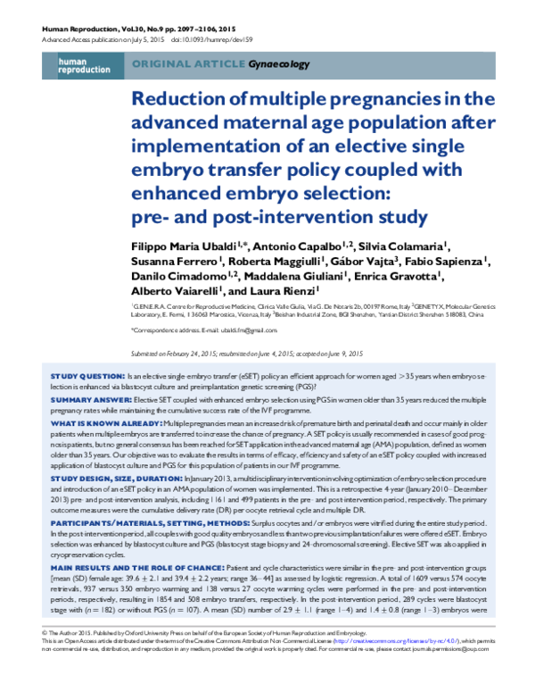 (PDF) Reduction of multiple pregnancies in the advanced maternal age ...