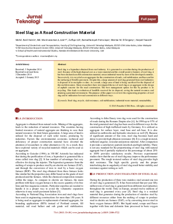 (PDF) Steel Slag as A Road Construction Material