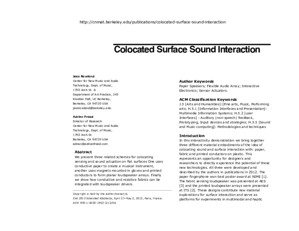 (PDF) Colocated surface sound interaction