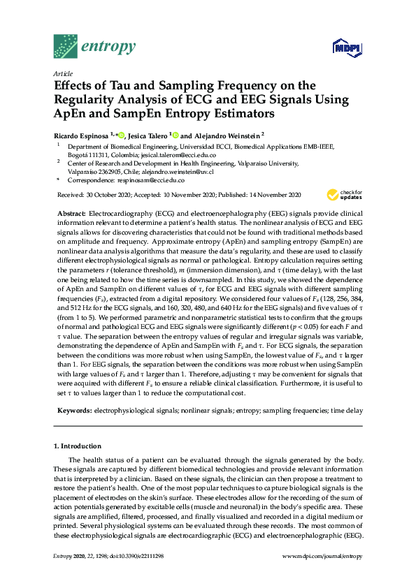 (PDF) Effects of Tau and Sampling Frequency on the Regularity Analysis of ECG and EEG Signals ...