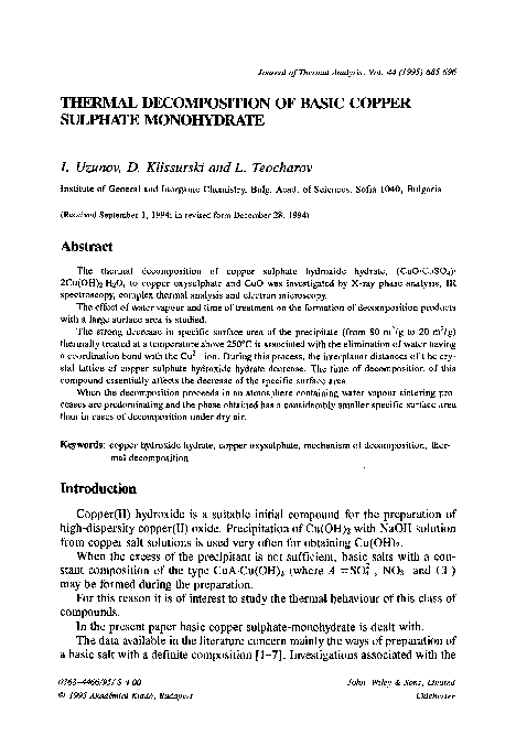 (PDF) Thermal decomposition of basic copper sulphate monohydrate