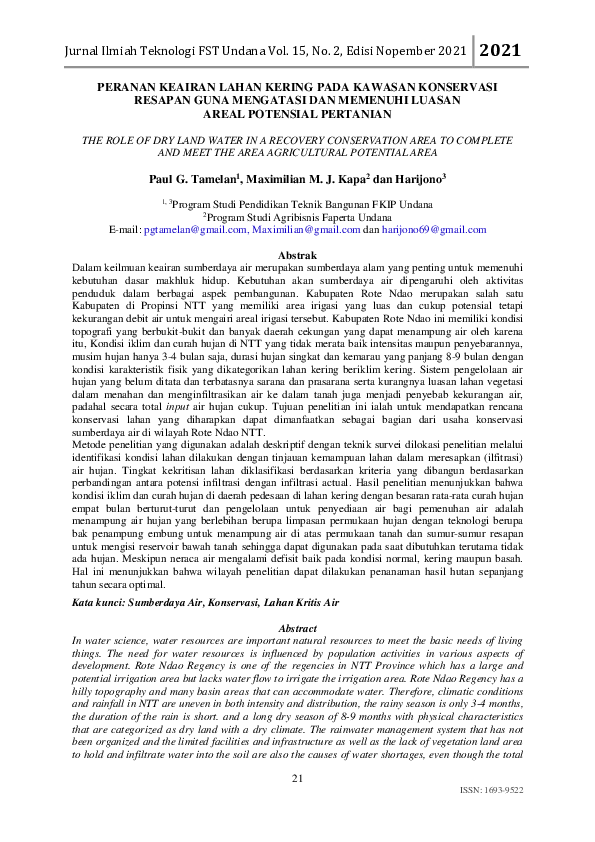 (PDF) Peranan Keairan Lahan Kering Pada Kawasan Konservasi Resapan Guna ...