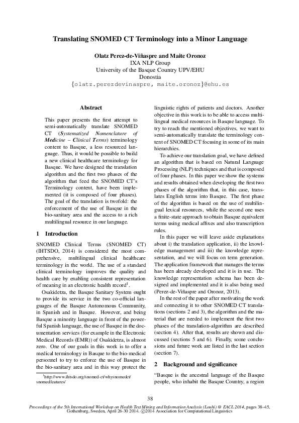 (PDF) Translating SNOMED CT Terminology into a Minor Language