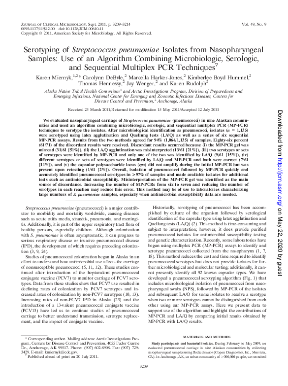 (PDF) Serotyping of Streptococcus pneumoniae Isolates from ...