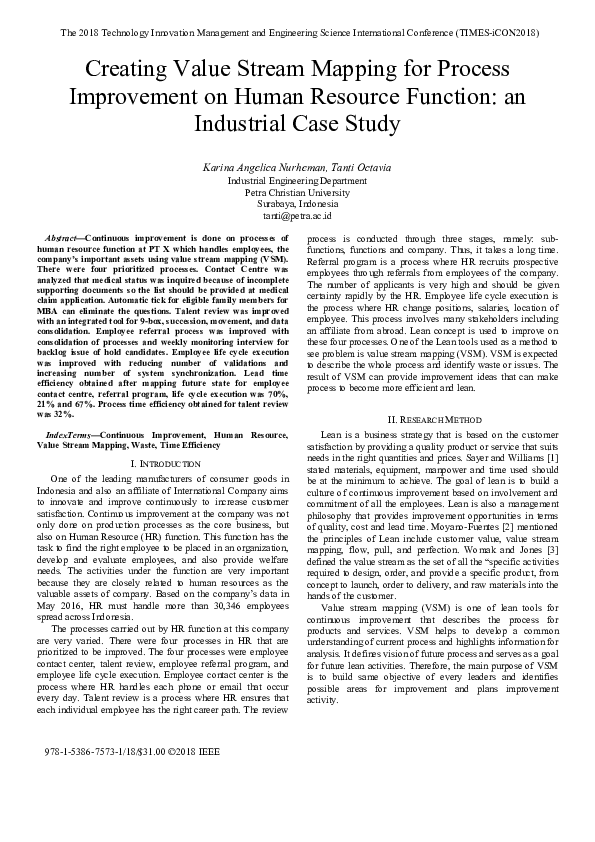 (PDF) Creating Value Stream Mapping for Process Improvement on Human ...