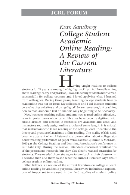 (PDF) College Student Academic Online Reading: A Review of the Current ...