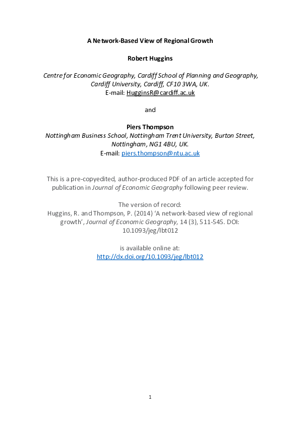 (PDF) A Network-based view of regional growth