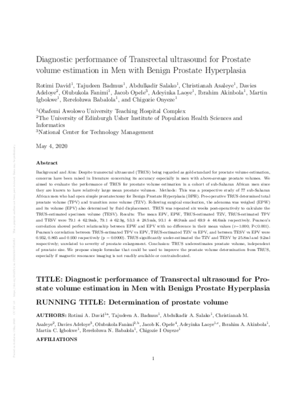 (PDF) Diagnostic performance of transrectal ultrasound for prostate ...