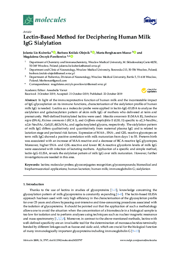 (PDF) Lectin-Based Method for Deciphering Human Milk IgG Sialylation
