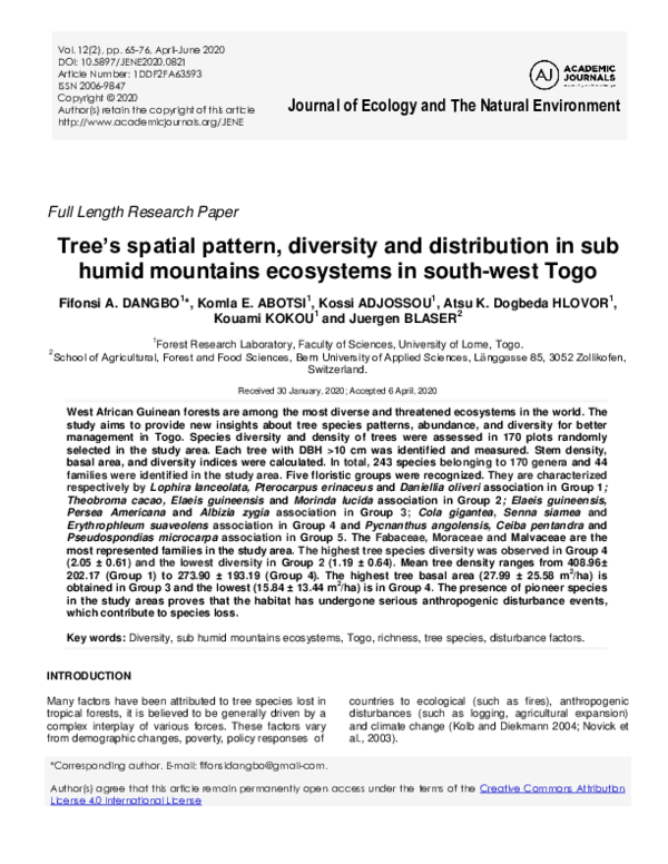 (PDF) Trees spatial pattern, diversity and distribution in sub humid ...