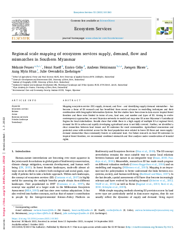 (PDF) Regional scale mapping of ecosystem services supply, demand, flow ...