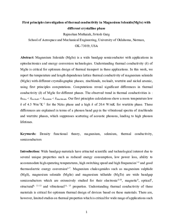 (PDF) First principles investigation of thermal conductivity in ...