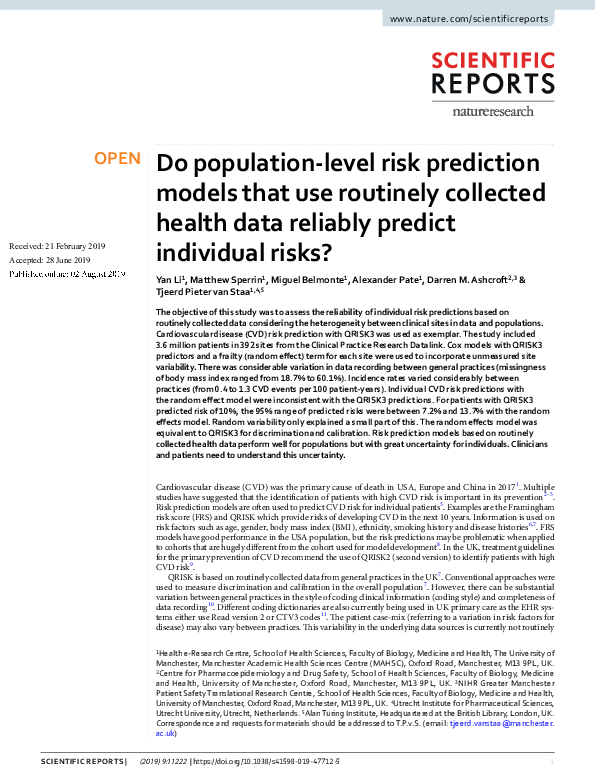 (PDF) Do population-level risk prediction models that use routinely ...