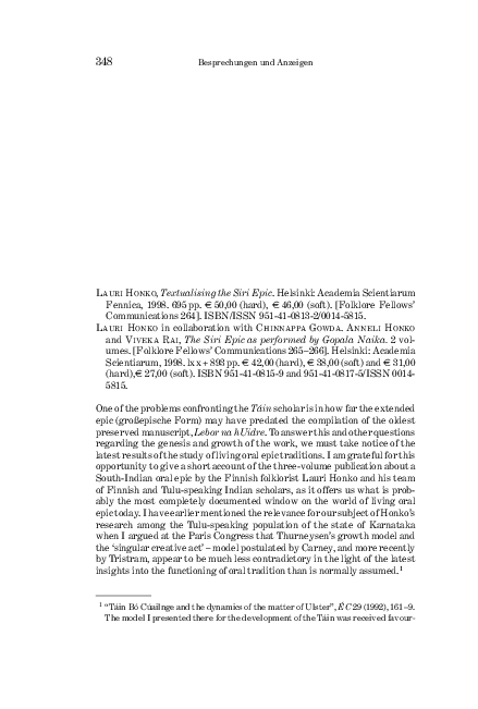 (PDF) HONKO, L.: Textualising the Siri epic HONKO, L., in collaboration ...