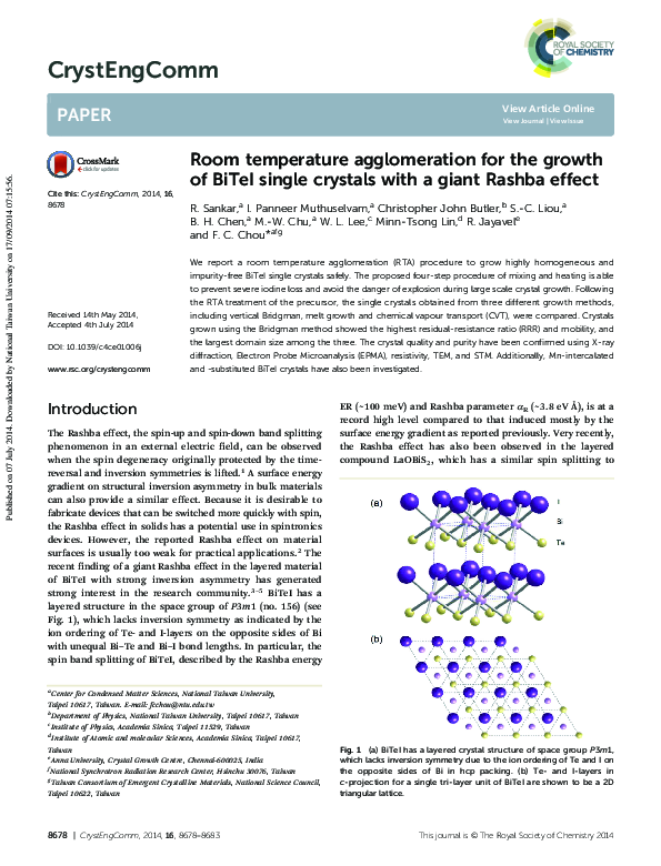 (PDF) Room temperature agglomeration for the growth of BiTeI single ...