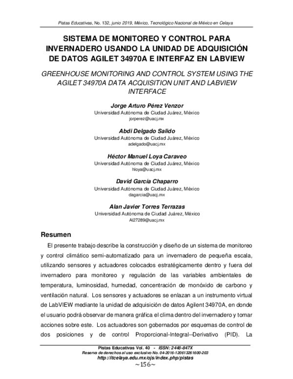 (PDF) Sistema De Monitoreo y Control Para Invernadero Usando La Unidad De Adquisicion De Datos ...