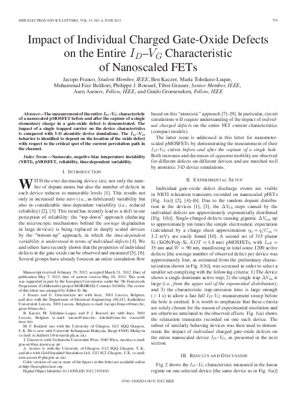 (PDF) Impact of Individual Charged Gate-Oxide Defects on the Entire $I ...