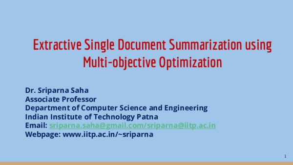 Pdf Extractive Single Document Summarization Using Multi Objective