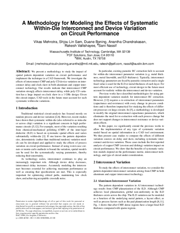 (PDF) A methodology for modeling the effects of systematic within-die interconnect and device ...