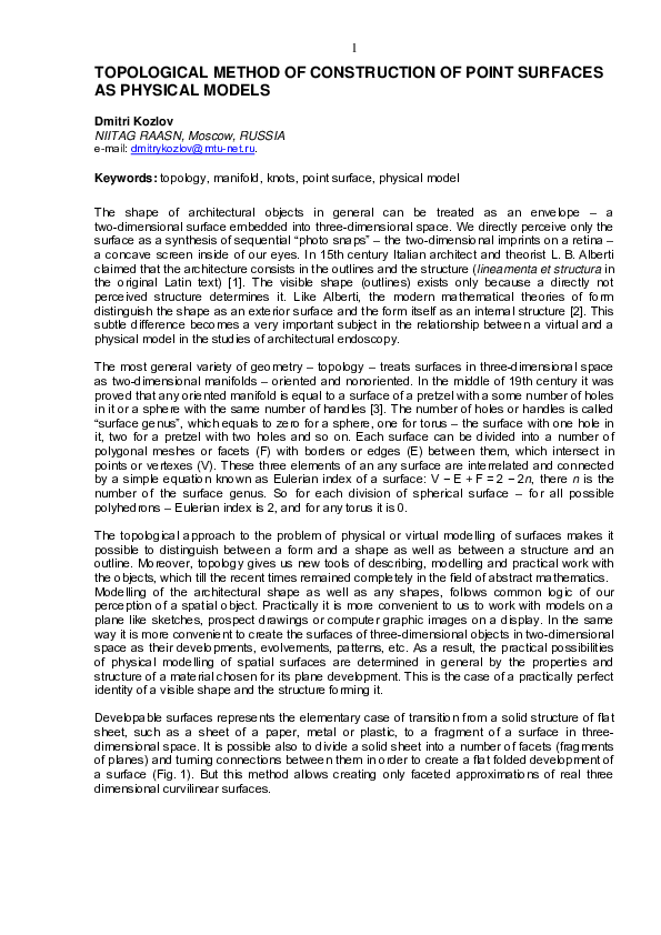 (PDF) 1 Topological Method of Construction of Point Surfaces as ...