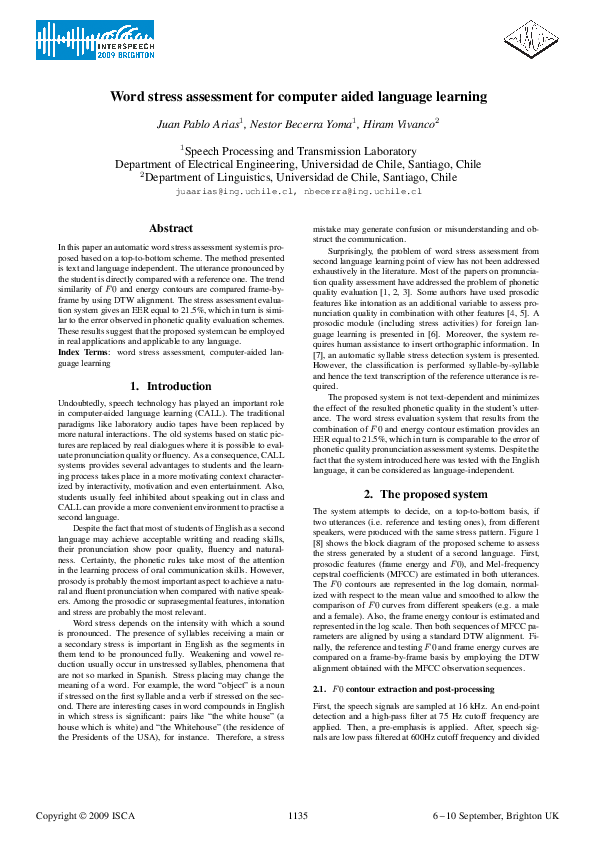 (PDF) Automatic intonation assessment for computer aided language learning