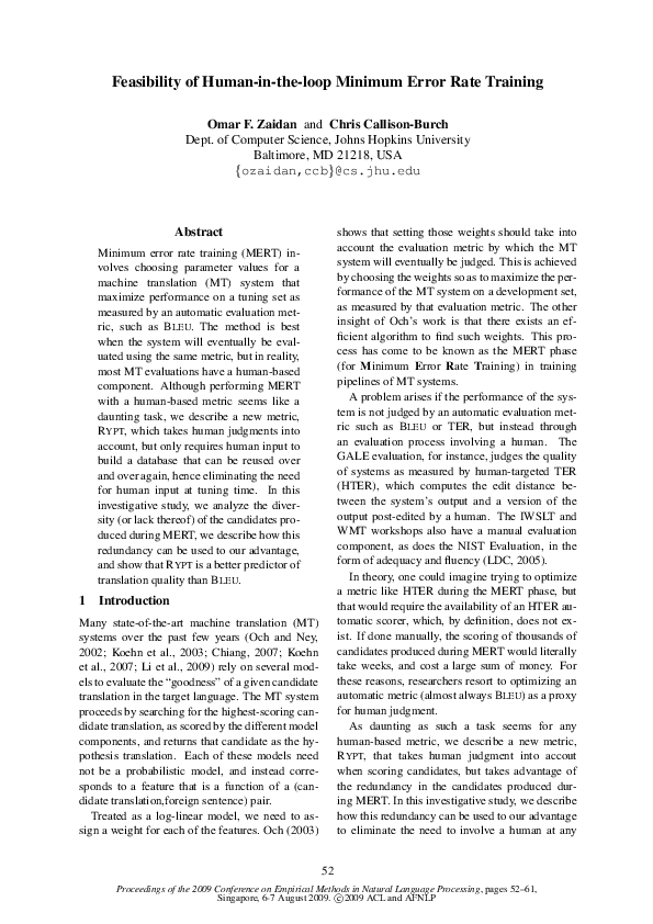 (PDF) Feasibility of human-in-the-loop minimum error rate training