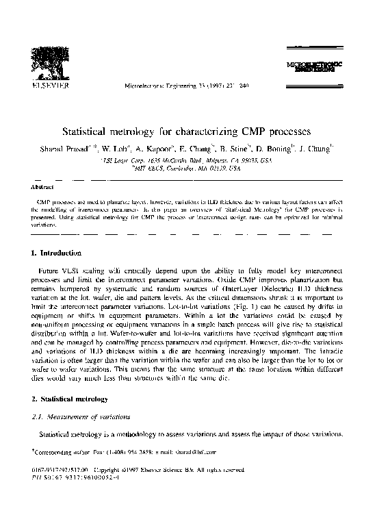 (PDF) Statistical metrology for characterizing CMP processes